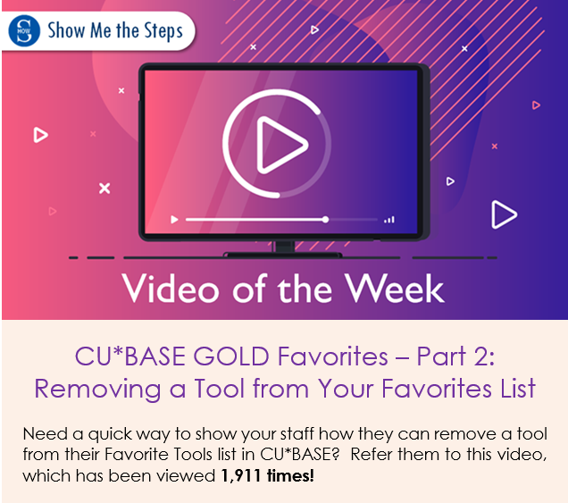 Video of the Week: CU*BASE GOLD Favorites – Part 2: Removing a Tool ...