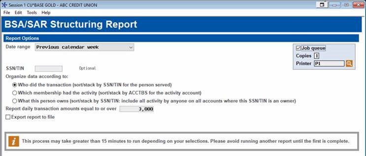 CU*BASE Favorites from AuditLink: BSA/SAR Structuring Report – CU*SOUTH ...